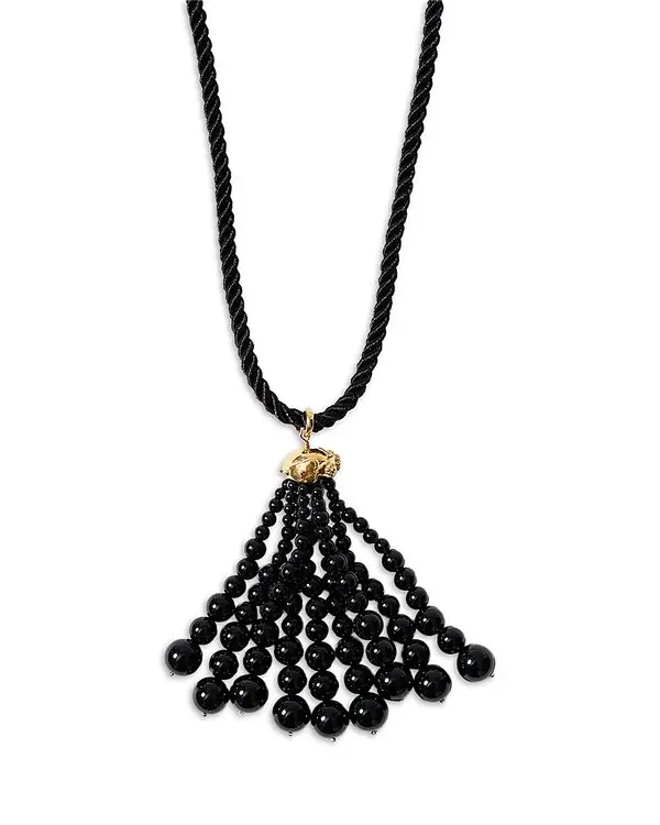 Chan Luu Octo Black Bead Tassel Pendant Necklace, 46