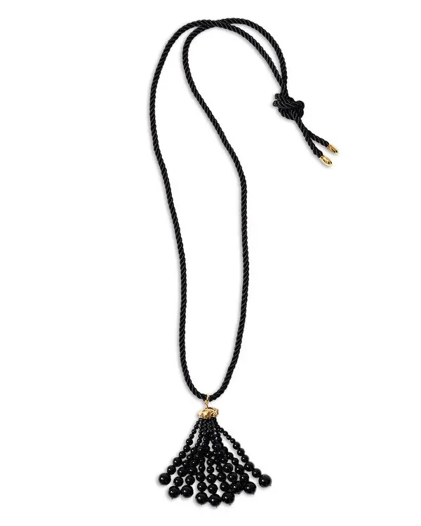 Chan Luu Octo Black Bead Tassel Pendant Necklace, 46