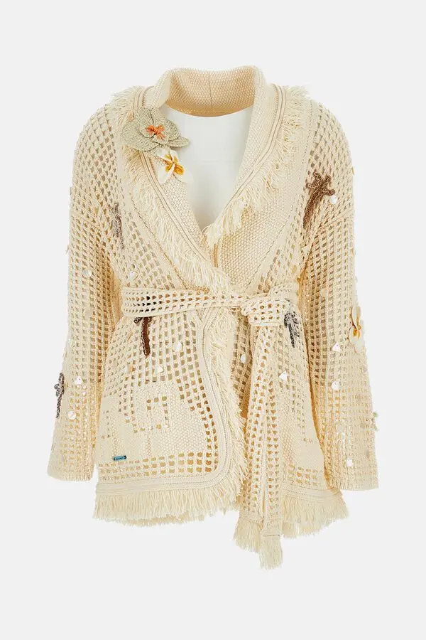 Alanui Cardigan Lungo 'where The Waves Begins - Beige