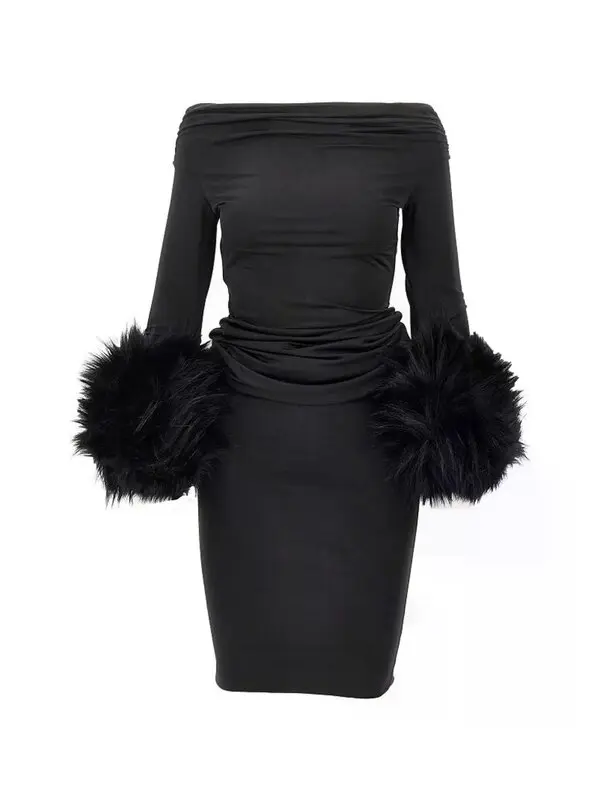 Andamane Faux-fur Trim Off-the-shoulder Maxi Dress - Black