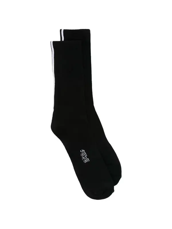 THOM KROM Side-stripe Logo-print Socks - Black