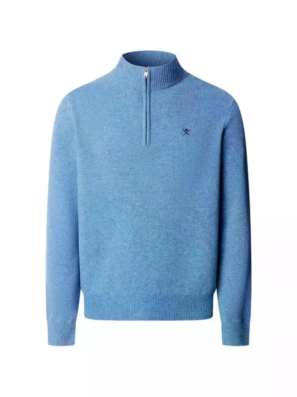 HACKETT  London Quarter-zip Lambswool Sweater - Blue