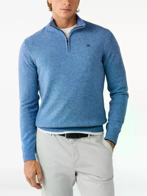 HACKETT  London Quarter-zip Lambswool Sweater - Blue