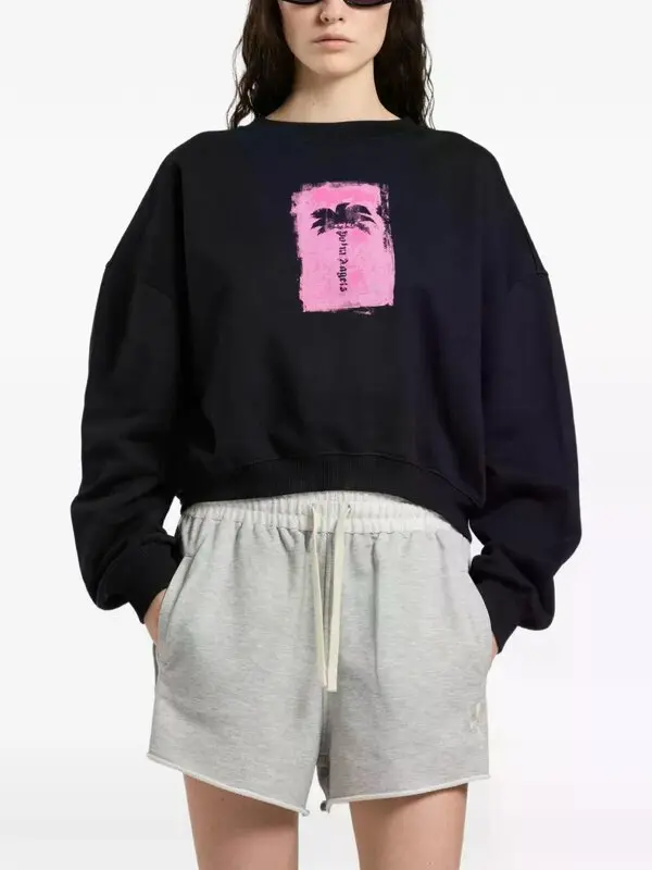 Palm Angels Brushed Palm Tree Loose Crop Sweater