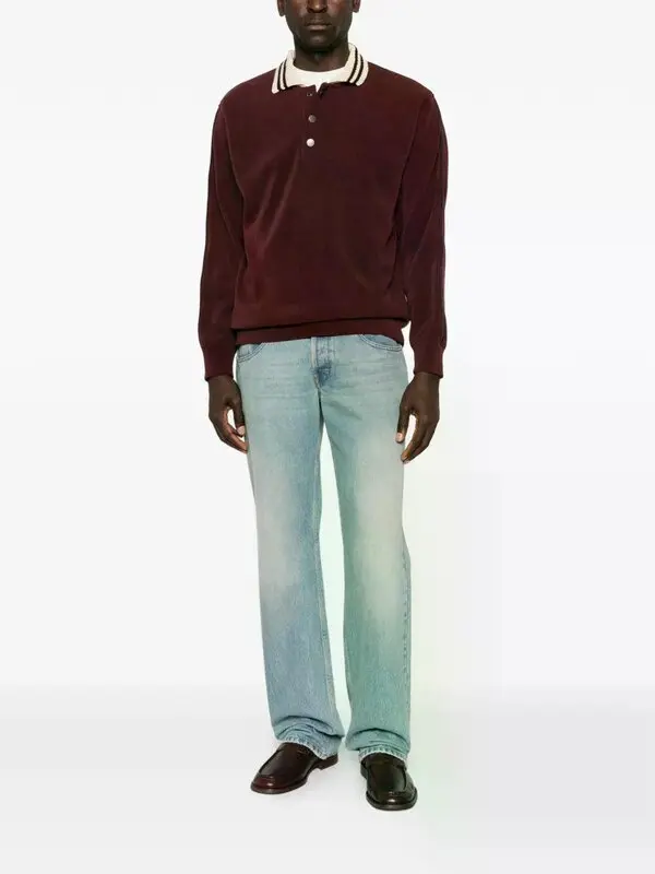 YES LONDON Striped-collar Button-fastening Sweatshirt