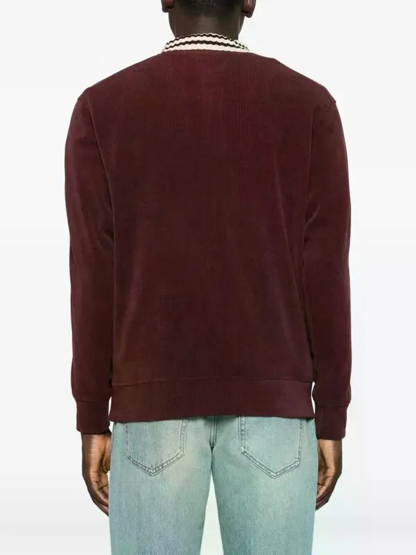 YES LONDON Striped-collar Button-fastening Sweatshirt