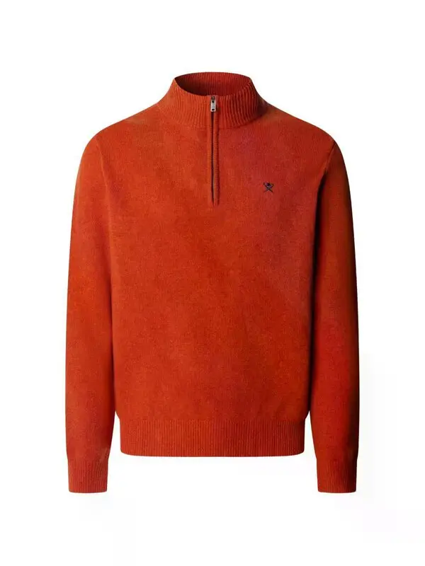 HACKETT  London Quarter-zip Lambswool Sweater - Orange