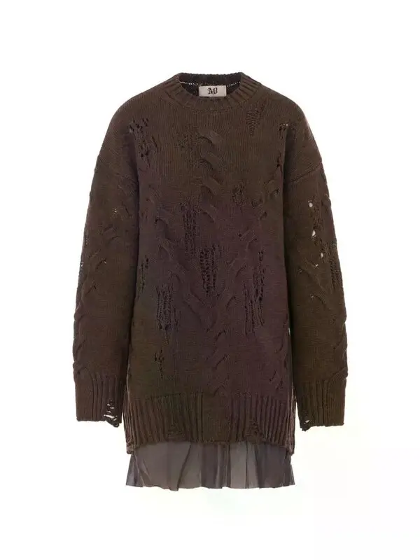 ANIYE BY Maxipull Tina Distressed Cable-knit Mini Dress - Brown