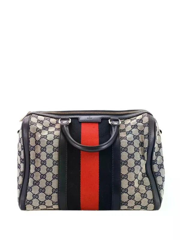Gucci Vintage Web Boston Bag Gg Canvas Medium Satchel
