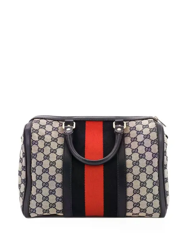Gucci Vintage Web Boston Bag Gg Canvas Medium Satchel