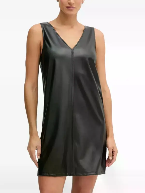 BENETTON V-neck Faux-leather Mini Dress - Black