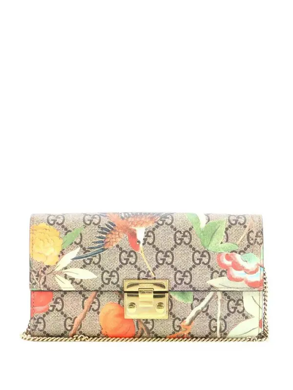 Gucci Padlock Continental Chain Wallet Tian Print Gg Coated Canvas Long Shoulder Bag