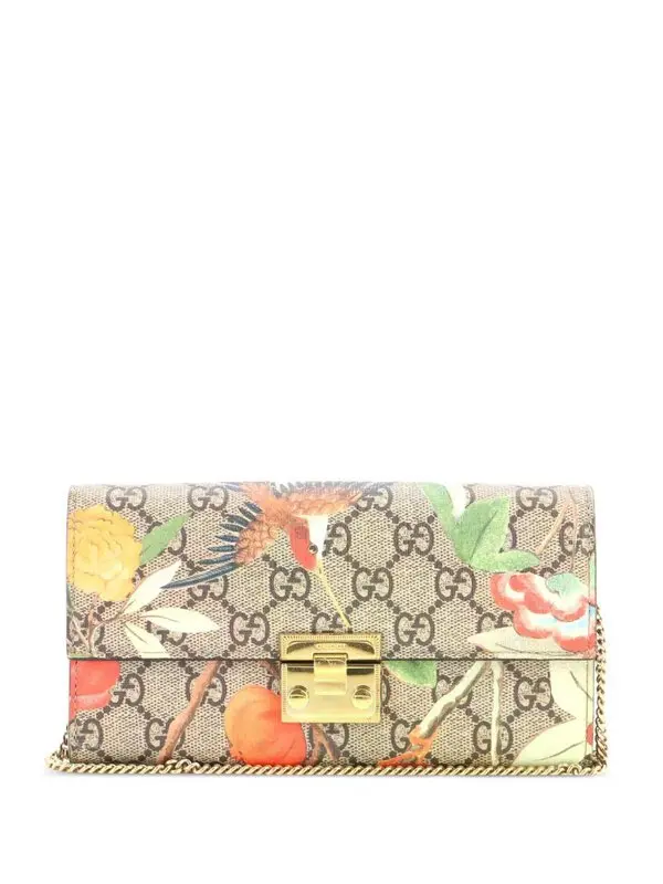 Gucci Padlock Continental Chain Wallet Tian Print Gg Coated Canvas Long Shoulder Bag - Brown