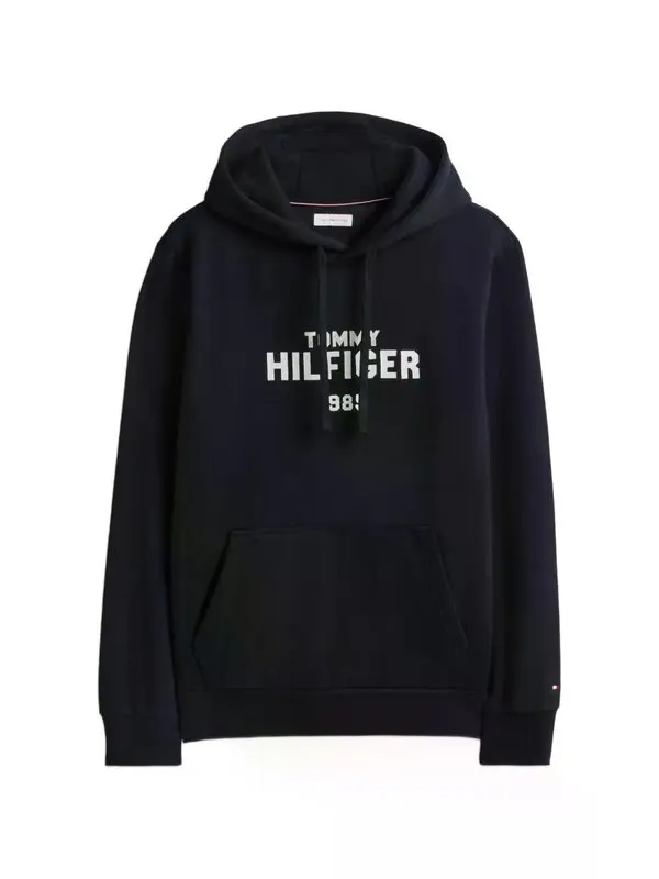 Tommy Hilfiger Logo-print Drawstring Fleece Hoodie - Blue