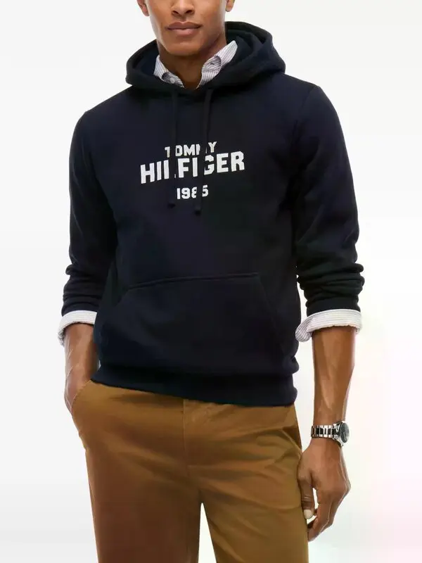 Tommy Hilfiger Logo-print Drawstring Fleece Hoodie - Blue
