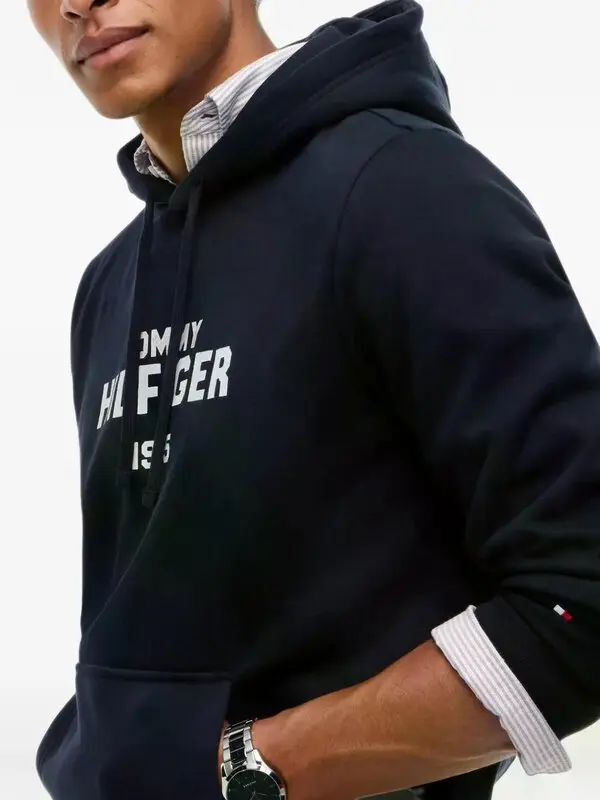 Tommy Hilfiger Logo-print Drawstring Fleece Hoodie - Blue