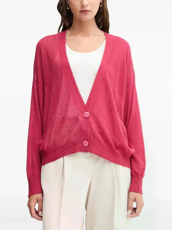 BENETTON Fine-knit V-neck Cardigan - Pink