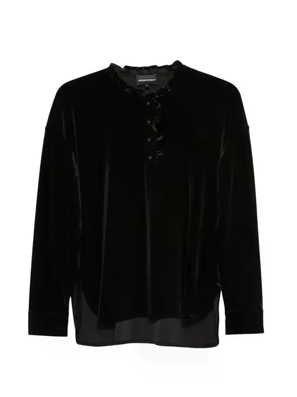 Emporio Armani Ruffled Velvet Blouse - Black