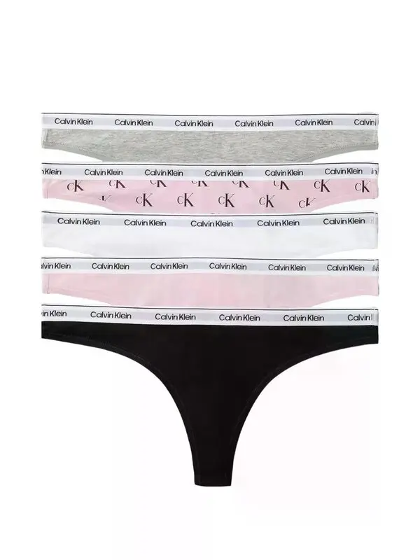 Calvin Klein Logo-waistband Thongs Set Of Five