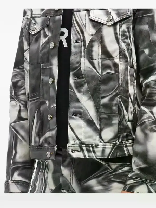 PURPLE BRAND Trucker Digital Wrinkle-print Jacket - Grey