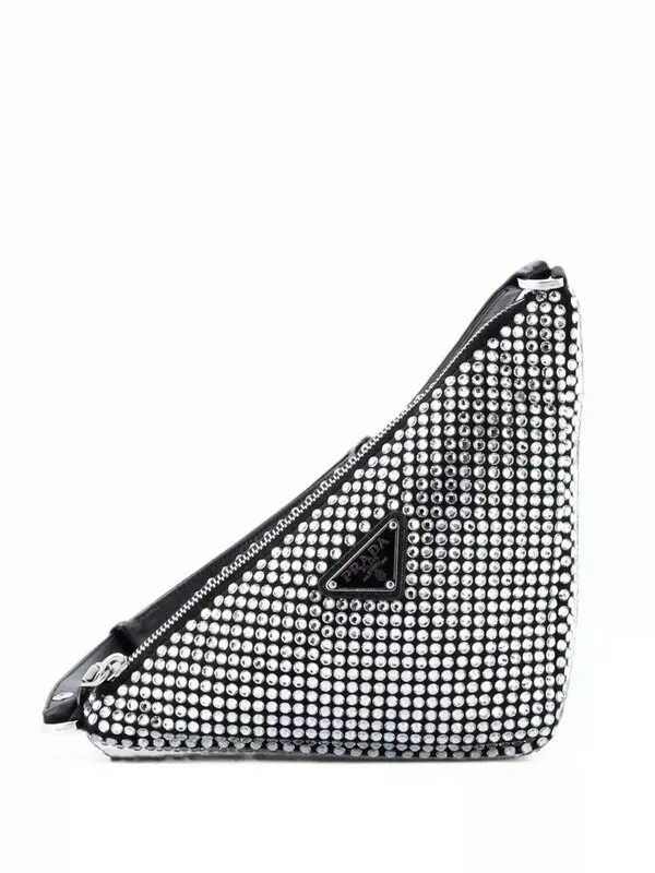 Prada Triangle Top Handle Pouch Bag Crystal Embellished Satin Mini Satchel