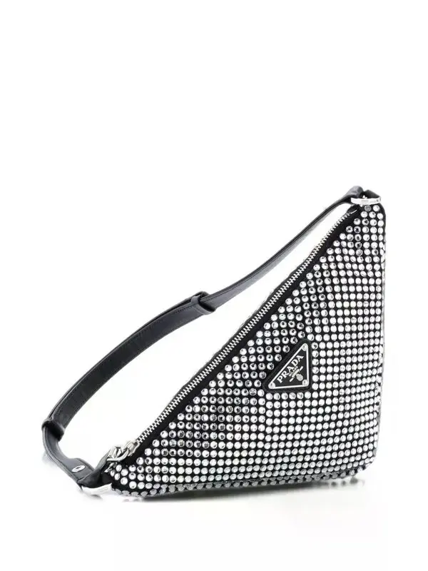 Prada Triangle Top Handle Pouch Bag Crystal Embellished Satin Mini Satchel