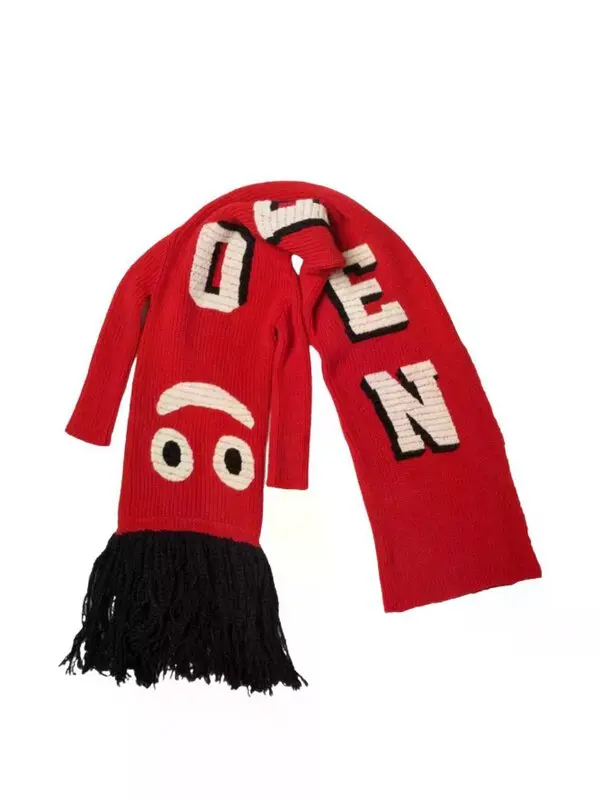 DOUBLET Air Dancer Logo-intarsia Fringed Scarf - Red