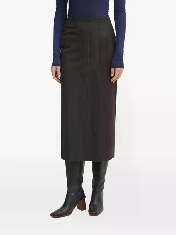 BENETTON Pinstripe-pattern Slit Midi Skirt