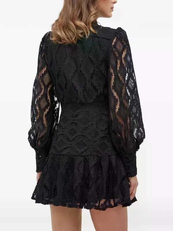 Bardot Lace-overlay Tiered Mini Dress