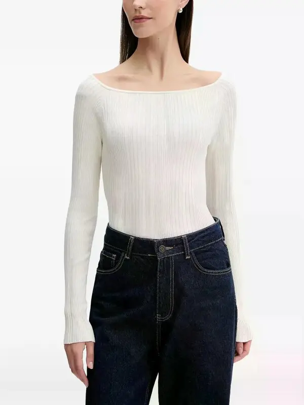 BENETTON Ribbed Boat-neck Sweater - White