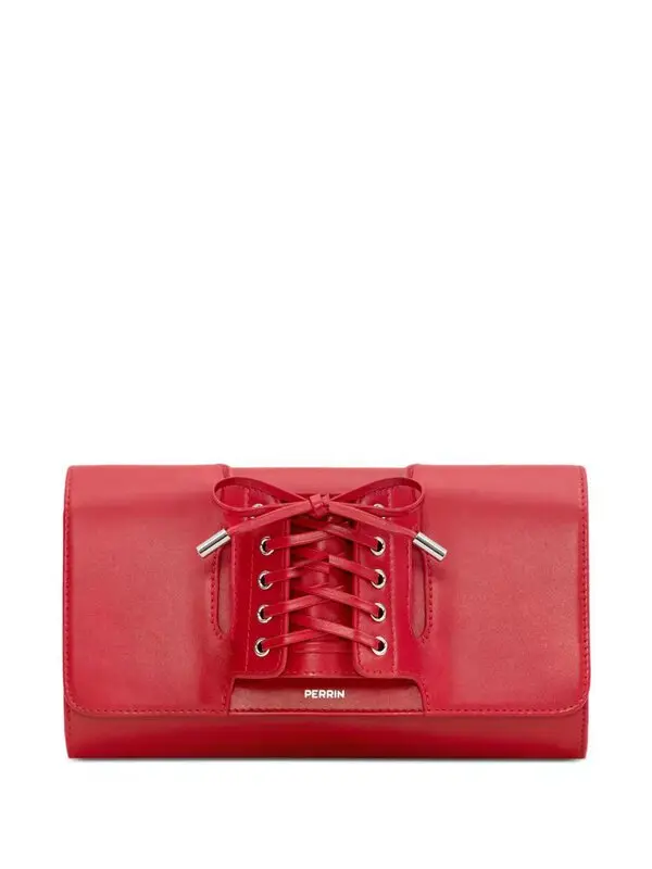 Perrin La Corsette Laced-up Leather Clutch Bag - Red