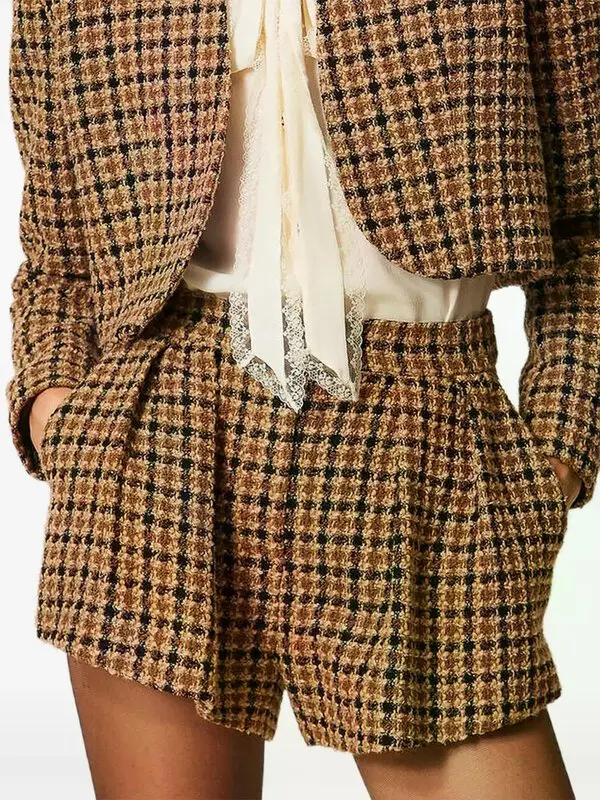 TWINSET Check Bouclé Shorts - Brown