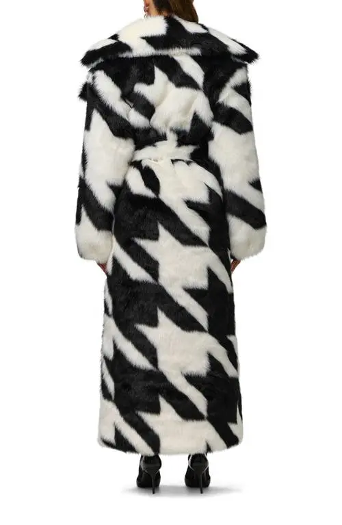 Naked Wardrobe Houndstooth Jacquard Faux Fur Coat