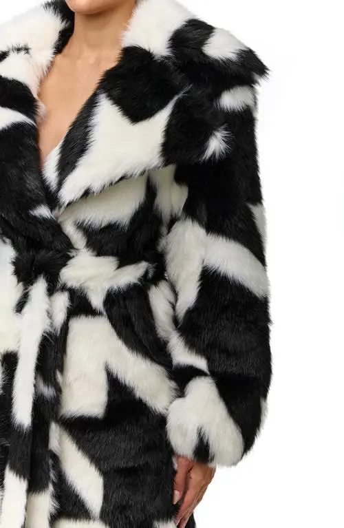 Naked Wardrobe Houndstooth Jacquard Faux Fur Coat