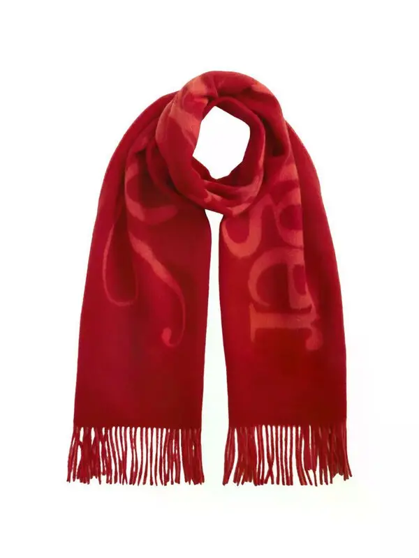 Tommy Hilfiger Logo-intarsia Fringed Wool Scarf - Red