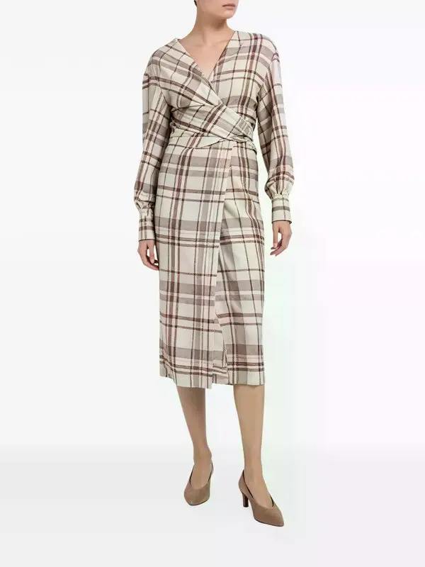 Brunello Cucinelli Check-print Wrap-style Midi Dress