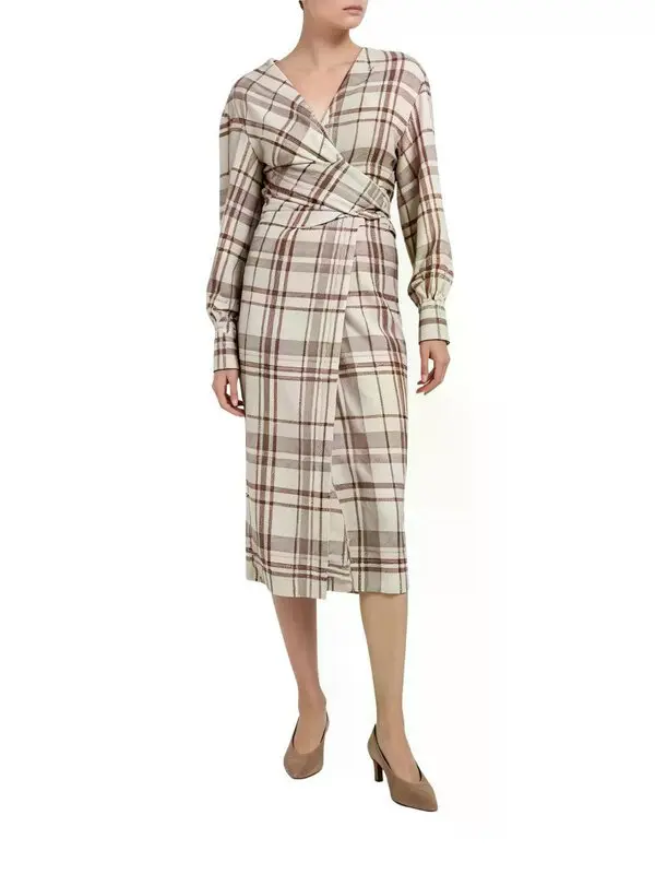 Brunello Cucinelli Check-print Wrap-style Midi Dress
