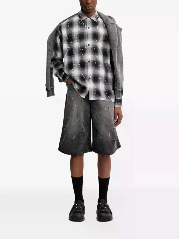 BEAMS Paint-splatter Distressed Shorts