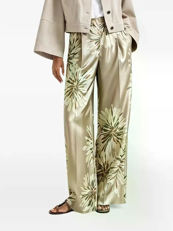 Brunello Cucinelli Floral-print Silk Trousers