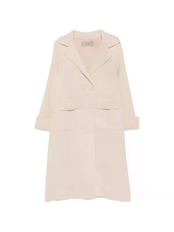 D.exterior Double-breasted Ribbed-trim Coat