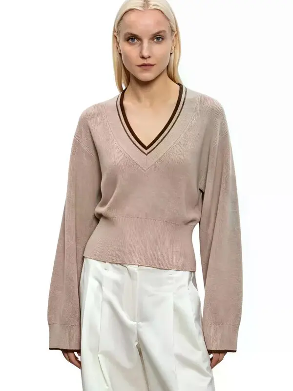 Brunello Cucinelli V-neck Stripe-trim Sweater