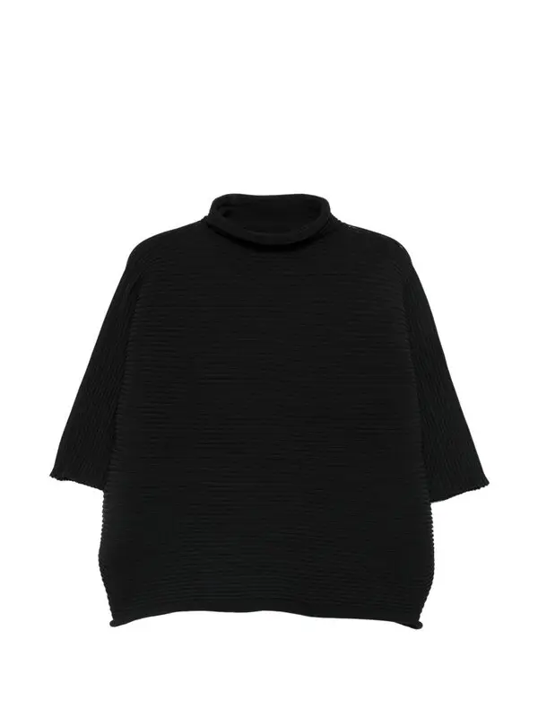 Issey Miyake Pleated High-neck Top - Black