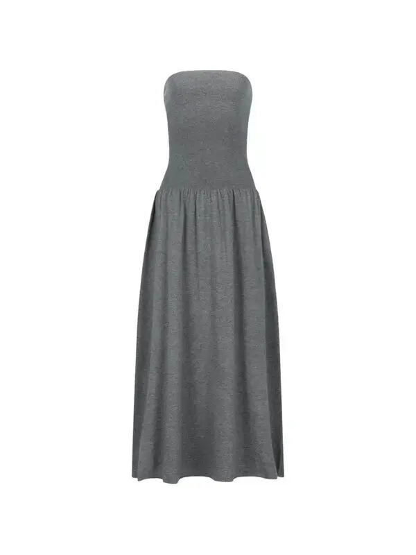 AMOMENTO Shirring Strapless Maxi Dress