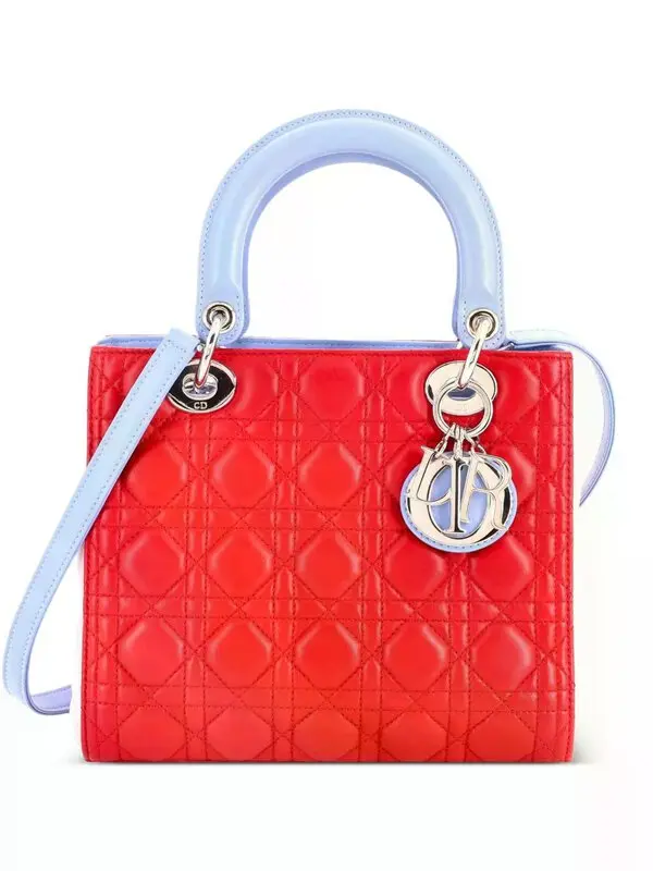 Dior Tricolor Lady Bag Cannage Quilt Leather Medium Satchel - Blue