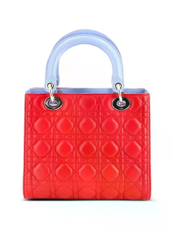 Dior Tricolor Lady Bag Cannage Quilt Leather Medium Satchel - Blue