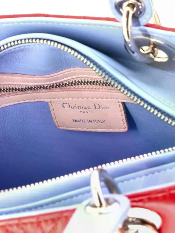 Dior Tricolor Lady Bag Cannage Quilt Leather Medium Satchel - Blue