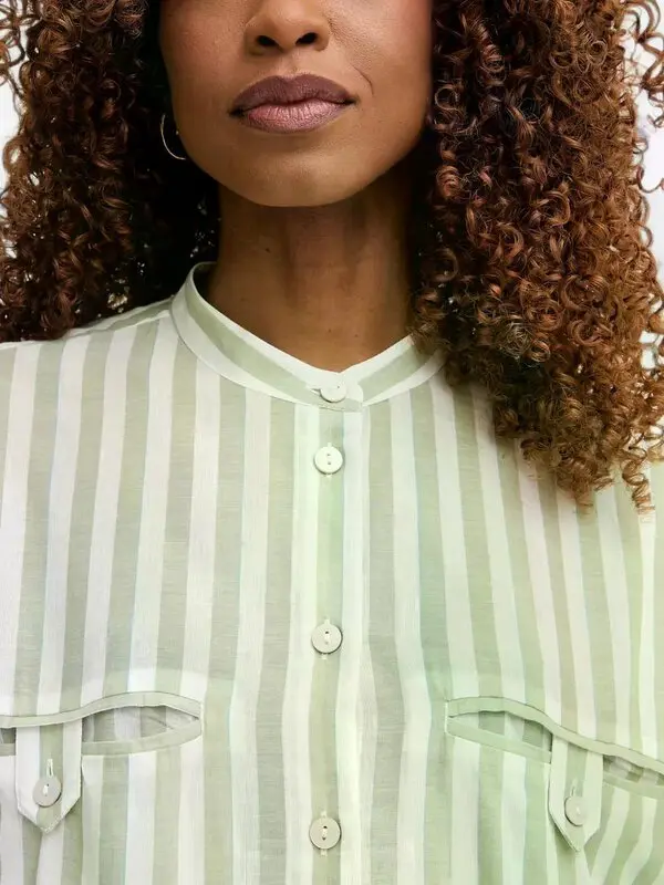 BENETTON Vertical-stripe Band-collar Shirt