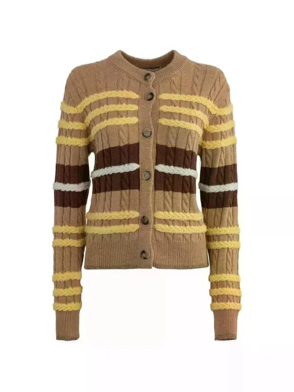 GAELLE PARIS Cable-knit Striped Cardigan