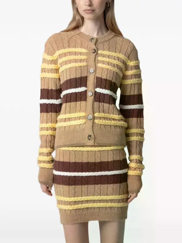 GAELLE PARIS Cable-knit Striped Cardigan