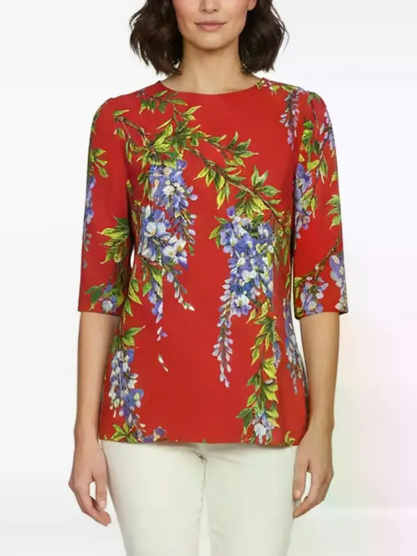 Dolce & Gabbana Floral-print Half-sleeve Top - Red